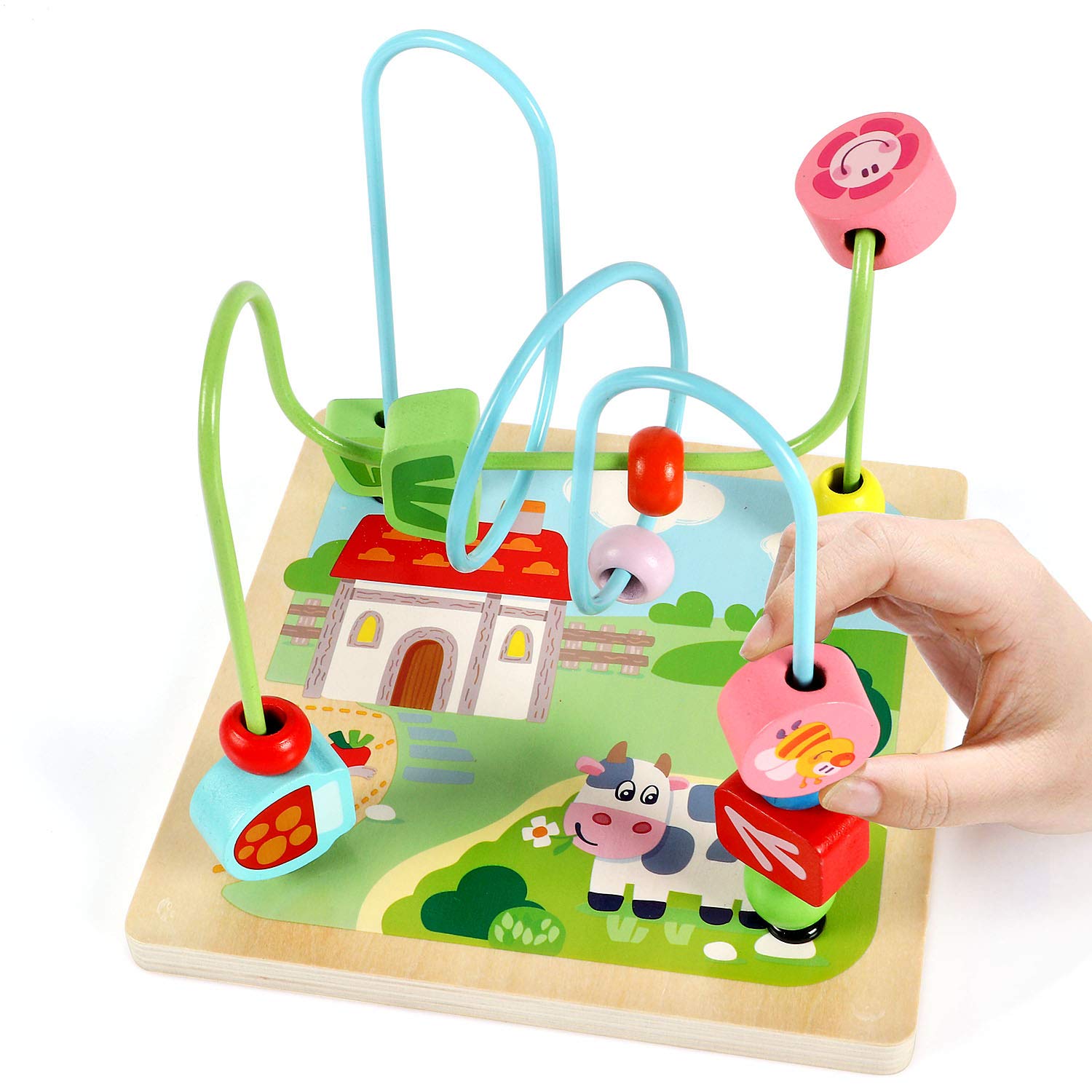 Lewo Wooden Activity Cube Bead Maze Shapes Sorter Educational Toys for Toddler Kids