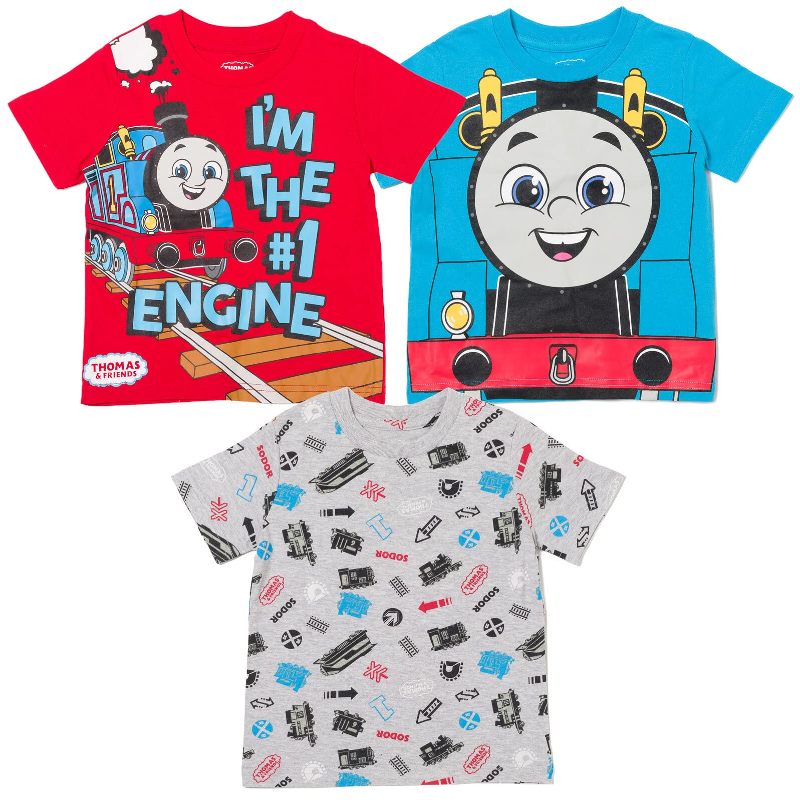 THOMAS & FRIENDS Tank Engine Infant Baby Boys 3 Pack Athletic Pullover T-Shirts Blue/Gray/Red 18-24 Months