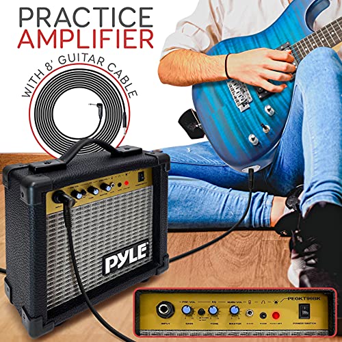 Pyle Electric Guitar Kit with Amp, Full Size Instrument with Humbucker Pickups, Guitarra Electrica Amplifier and Beginner Bundle Accessories, 39" Legacy Blue