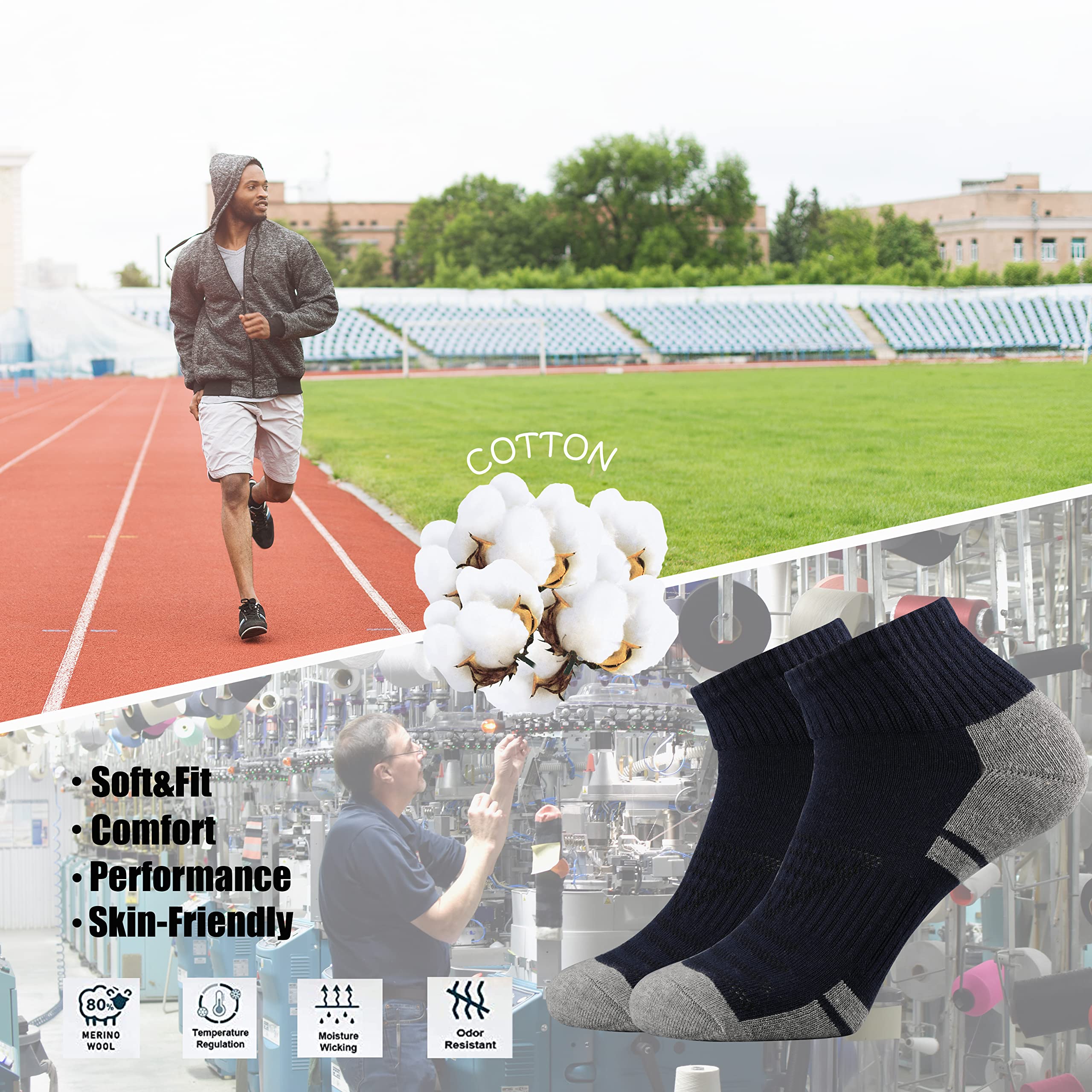 Ortis Cotton Moisture Wicking Mesh Ventilating Running Cushion Low Cut Socks for Men 10 Pack(Nave Blue XL)
