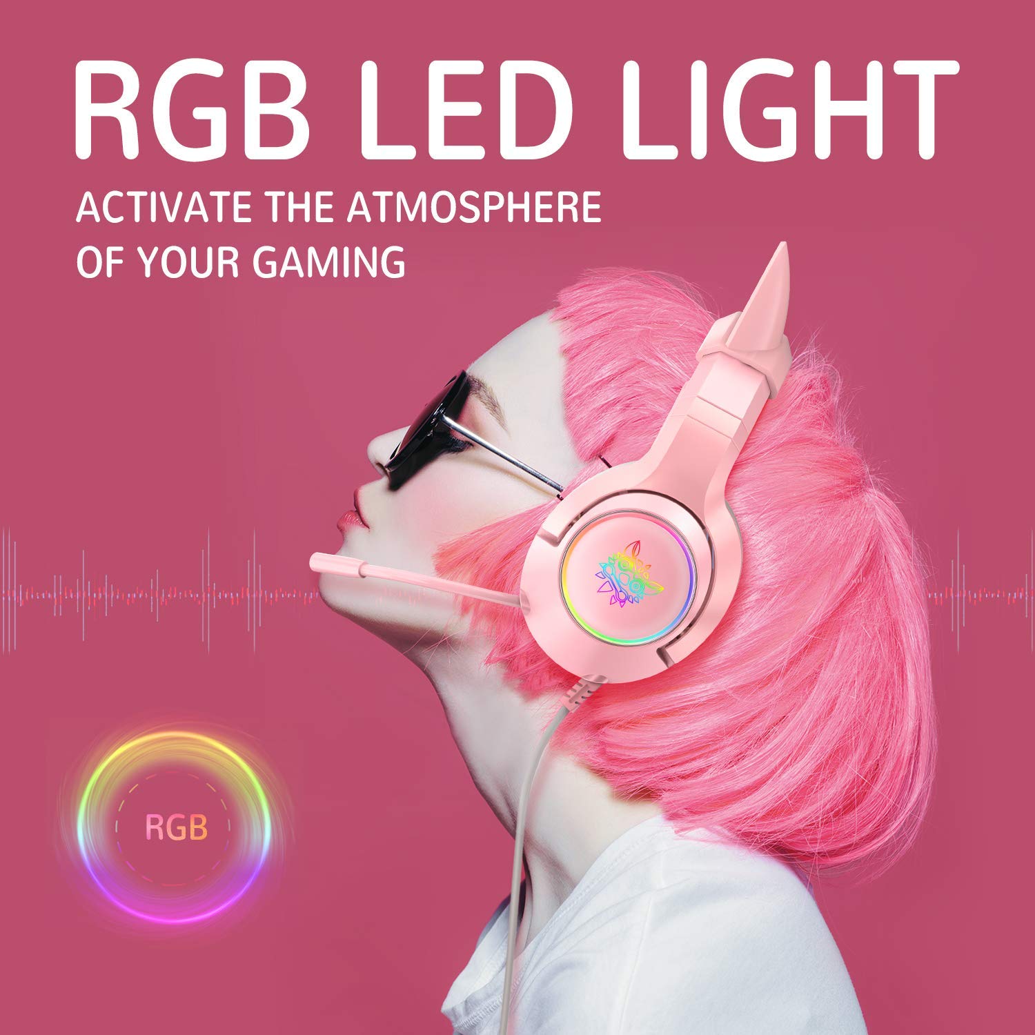 SIMGAL Pink Gaming Headset with Removable Cat Ears, Compatible with PC PS4 PS5 Xbox One(Adapter Not Included) Mobile Phones, with Surround Sound, RGB Backlight & Noise Canceling Retractable Microphone