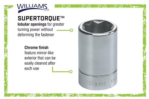 Williams JHWBD-812 SuperTorque 3/8-Inch Drive Shallow 8-Point 3/8-Inch Socket with Lobular Openings and Chrome Finish