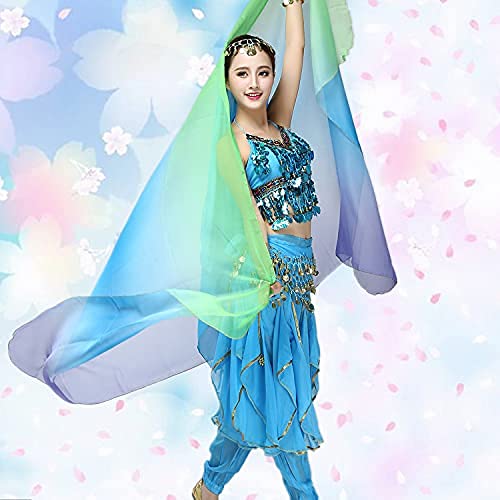 Nimiman Women Belly Dance Veil Chiffon, Dancing Hand Scarf Gradual Color Adult Size 2.5 * 1.4M (green blue purple)