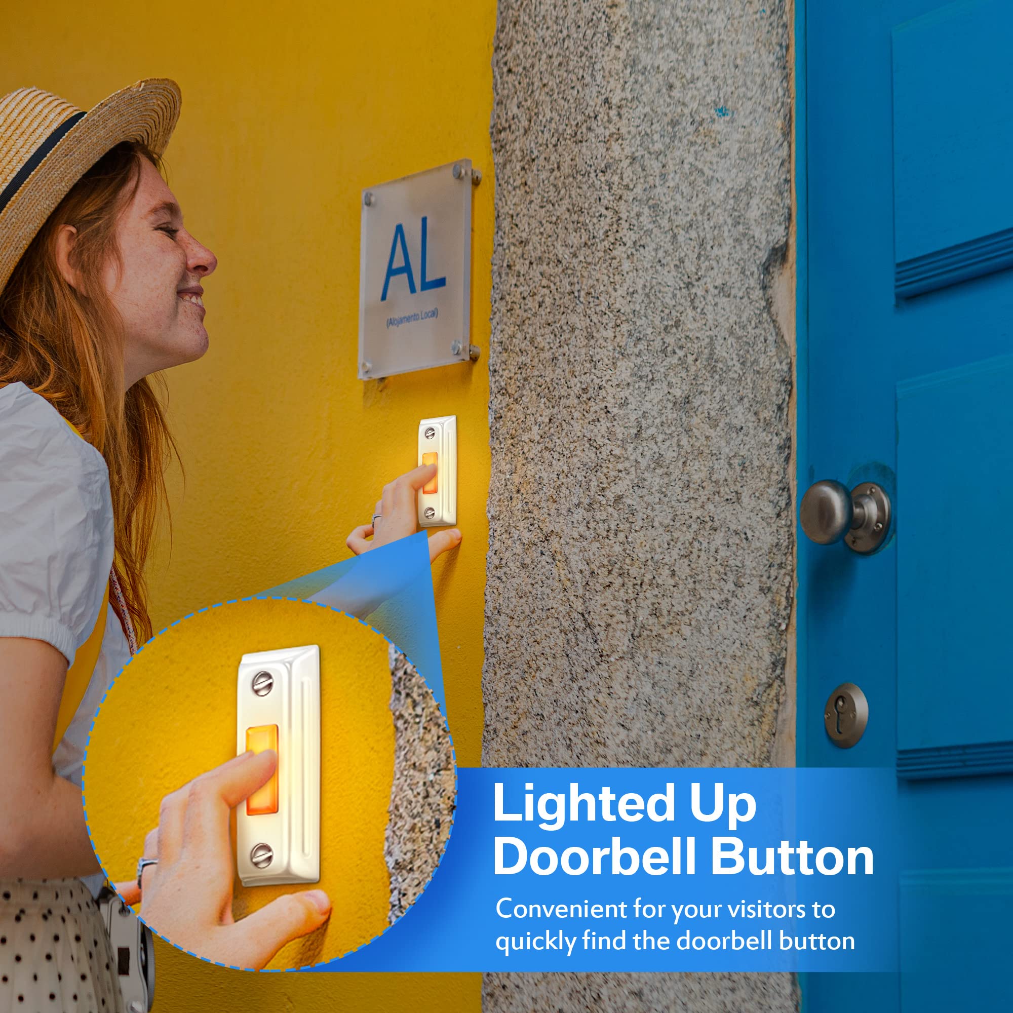 LED Lighted Doorbell Button, Upgraded Solid and Sleek Metal Wall Mounted Door Bell Push Buttons for Home, Universal Garage Door Opener Switch (White)