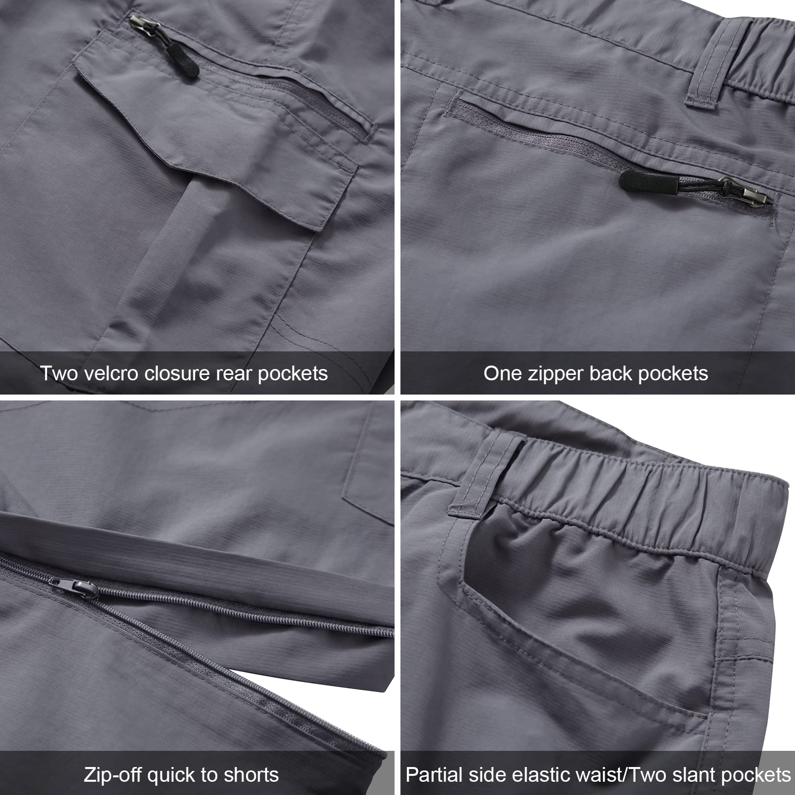 Mens Hiking Pants Quick Dry Lightweight Fishing Pants Convertible Zip Off Cargo Work Pants Trousers #6055,Grey,36