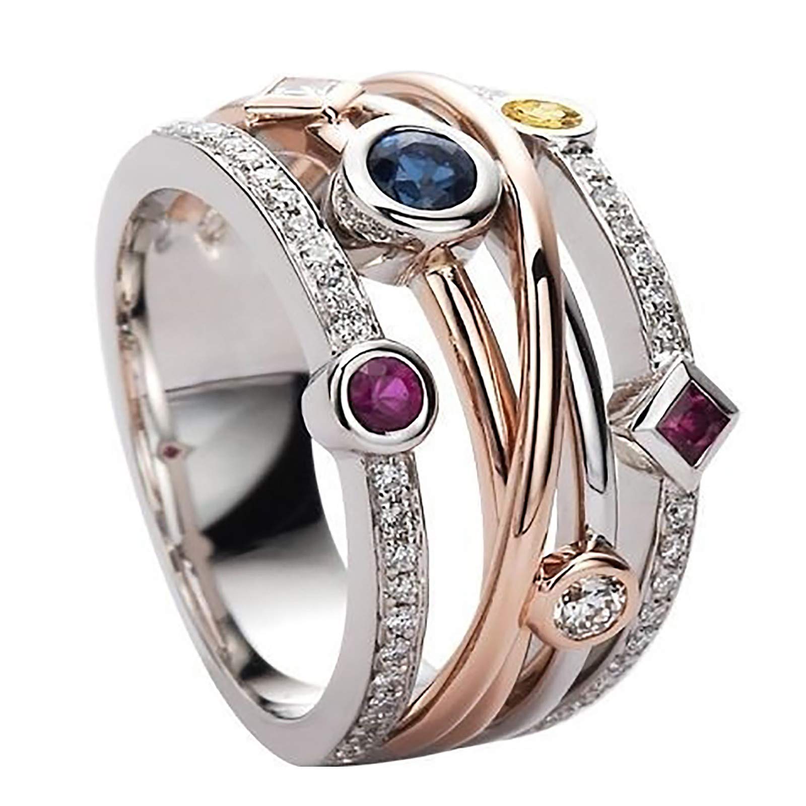 Simulated Gemstone Vintage Ring for Women Zircon Romantic Rings Cross CZ Engagement Anniversary Band Gift Jewelry (Multicolor, 6)