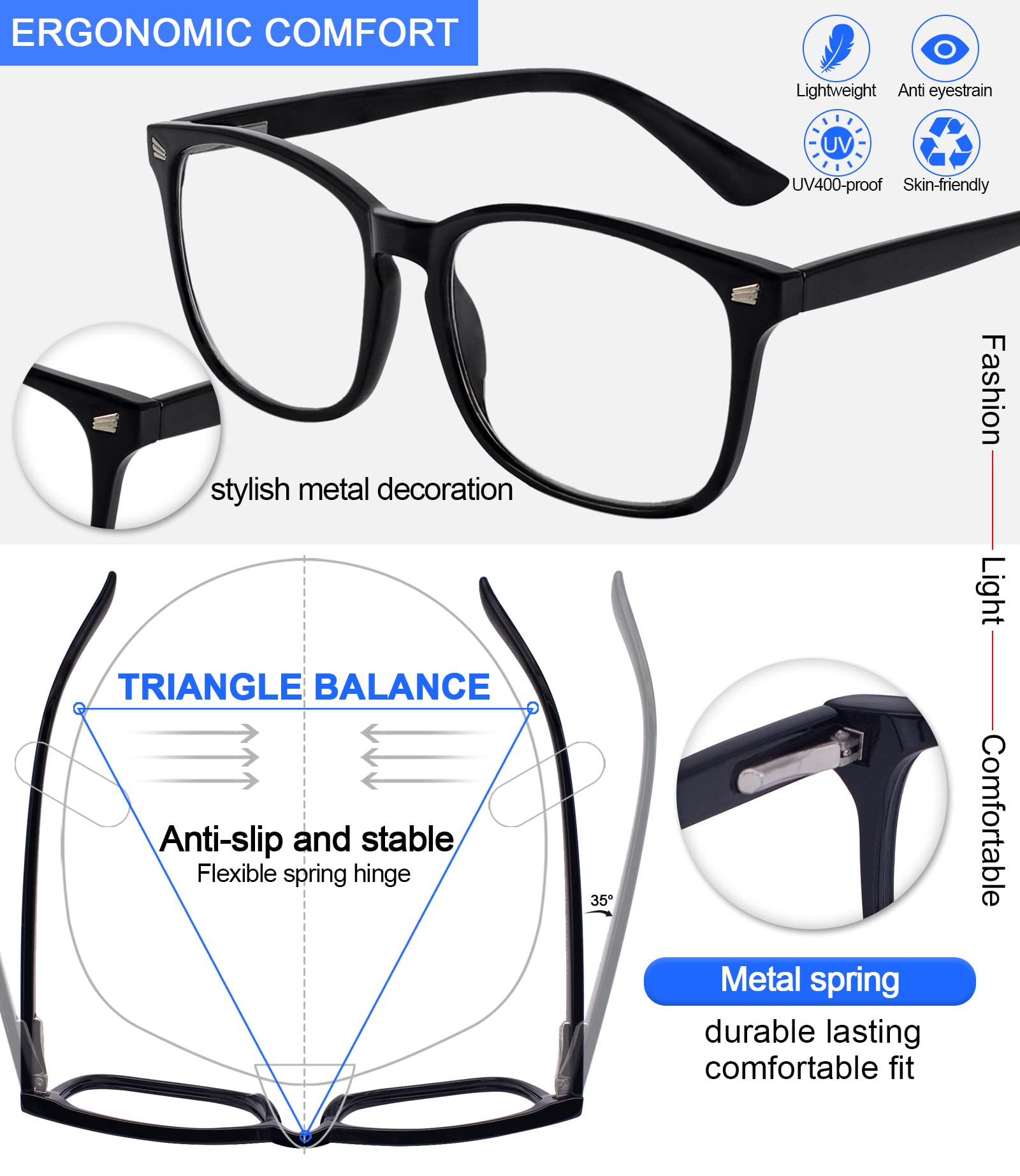MARE AZZURO Blue Light Blocking Reading Glasses Women Computer Readers 0 1.0 1.25 1.5 1.75 2.0 2.25 2.5 2.75 3.0 3.5 4.0 5.0 6.0 (Black, 1.75)