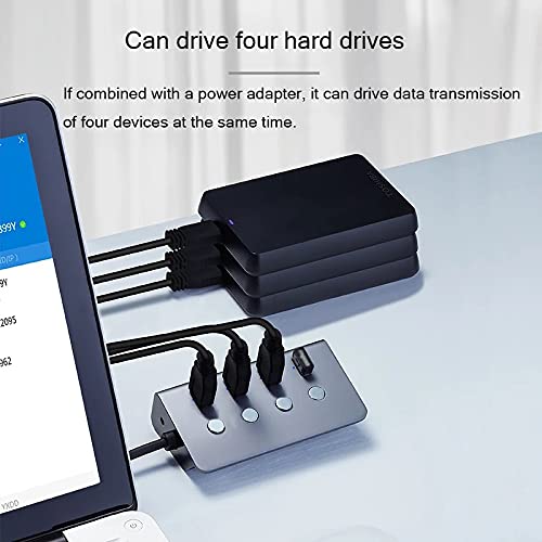XXXDXDP Sub-Control Switch 4-Port USB 3.0 HUB Aluminum Alloy Upto 5Gbps Multi USB Splitter for Desktop Laptop