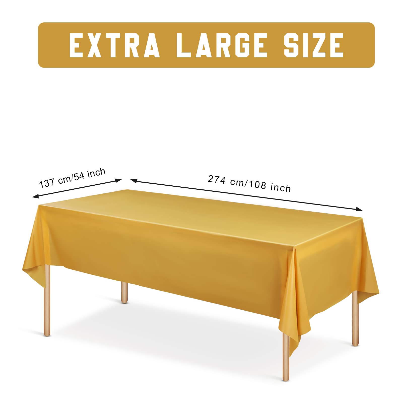 Moukeren 16 Pack Plastic Tablecloths Bulk 54 x 108 Inch Disposable Rectangle Table Covers Waterproof Party Table Cloths for Indoor or Outdoor Events Birthday Party Decor Supplies (Gold)