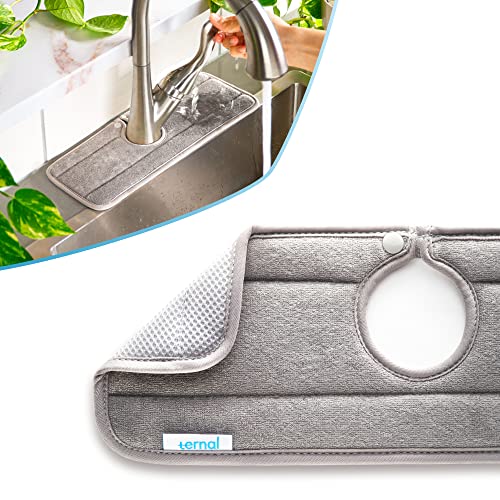 Ternal Sinkmat for Kitchen Faucet, Original Design, Absorbent Microfiber Fabric, Machine Washable Splash Guard & Drip Catcher For Around Faucet Handle [Grey, Standard, 1 Pack]