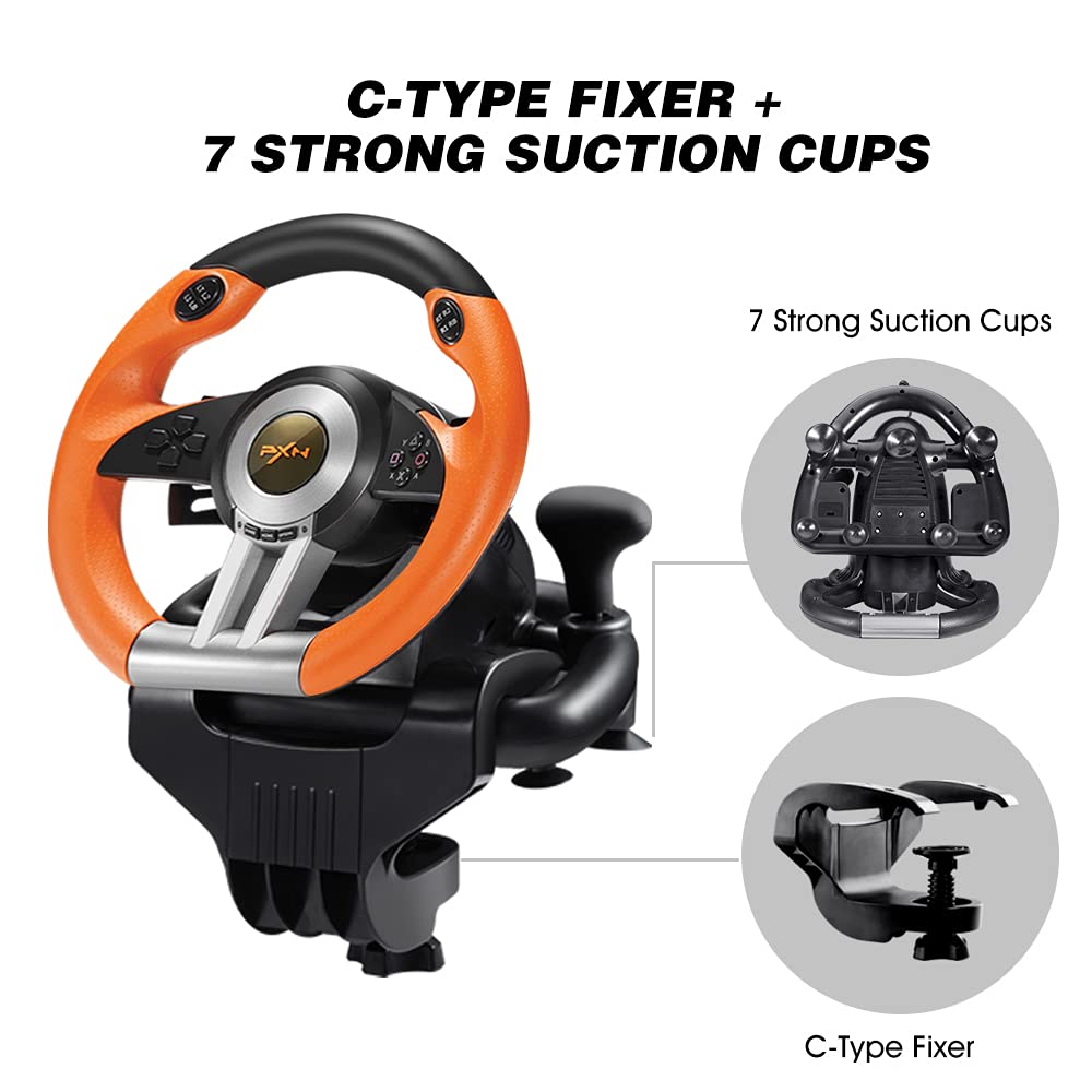 PXN V3IIBK PC Racing Wheel Game Steering Wheel, Used - Like New Driving Wheel Volante PC 180 Degree Racing with Pedal for Windows PC, PS3, PS4(orange02)