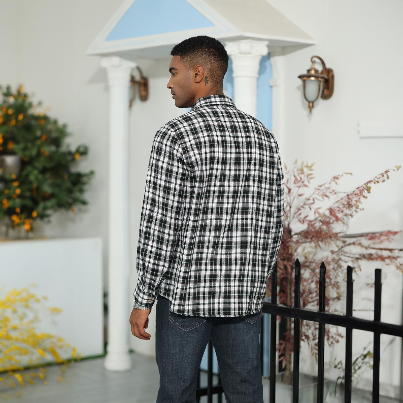 Mens Plaid Flannel Shirts Casual Long Sleeve Button Down Shirts Vintage Tops with Pocket Wine red M