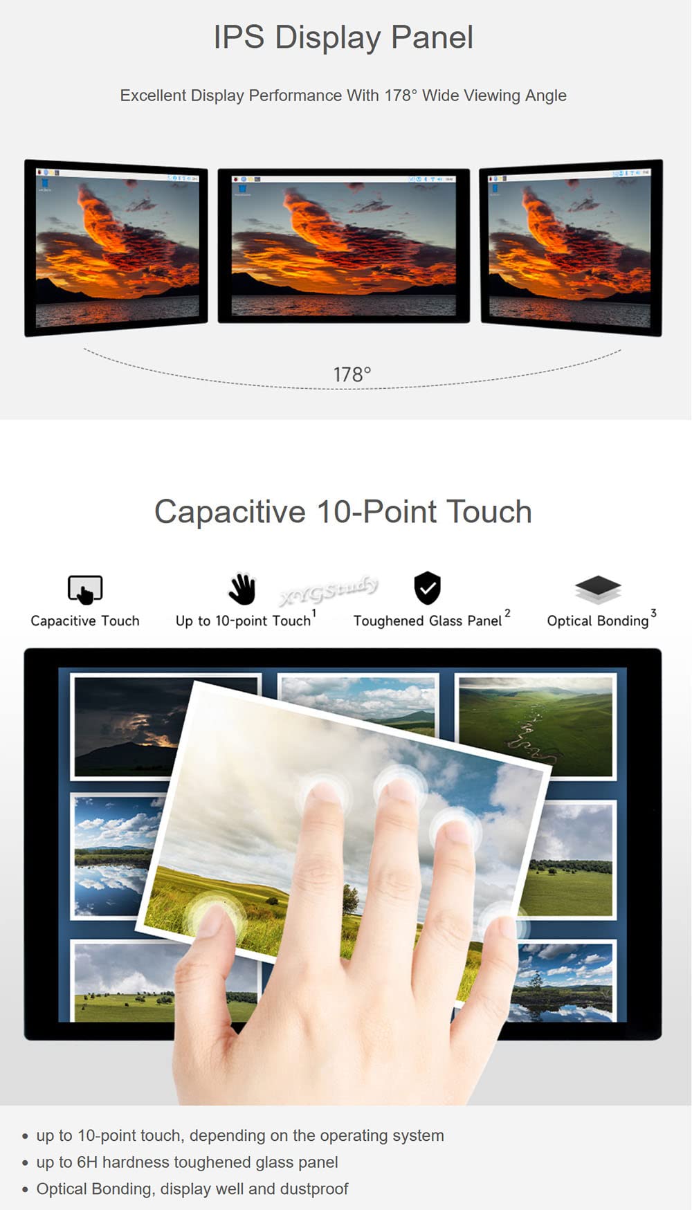 XYGStudy 10.1inch IPS DSI 1280×800 Capacitive Touch Optical Panel Screen Display for Raspberry Pi 4 3 Model B B+ A+, CM3/3+/4 (10.1inch DSI LCD (C))