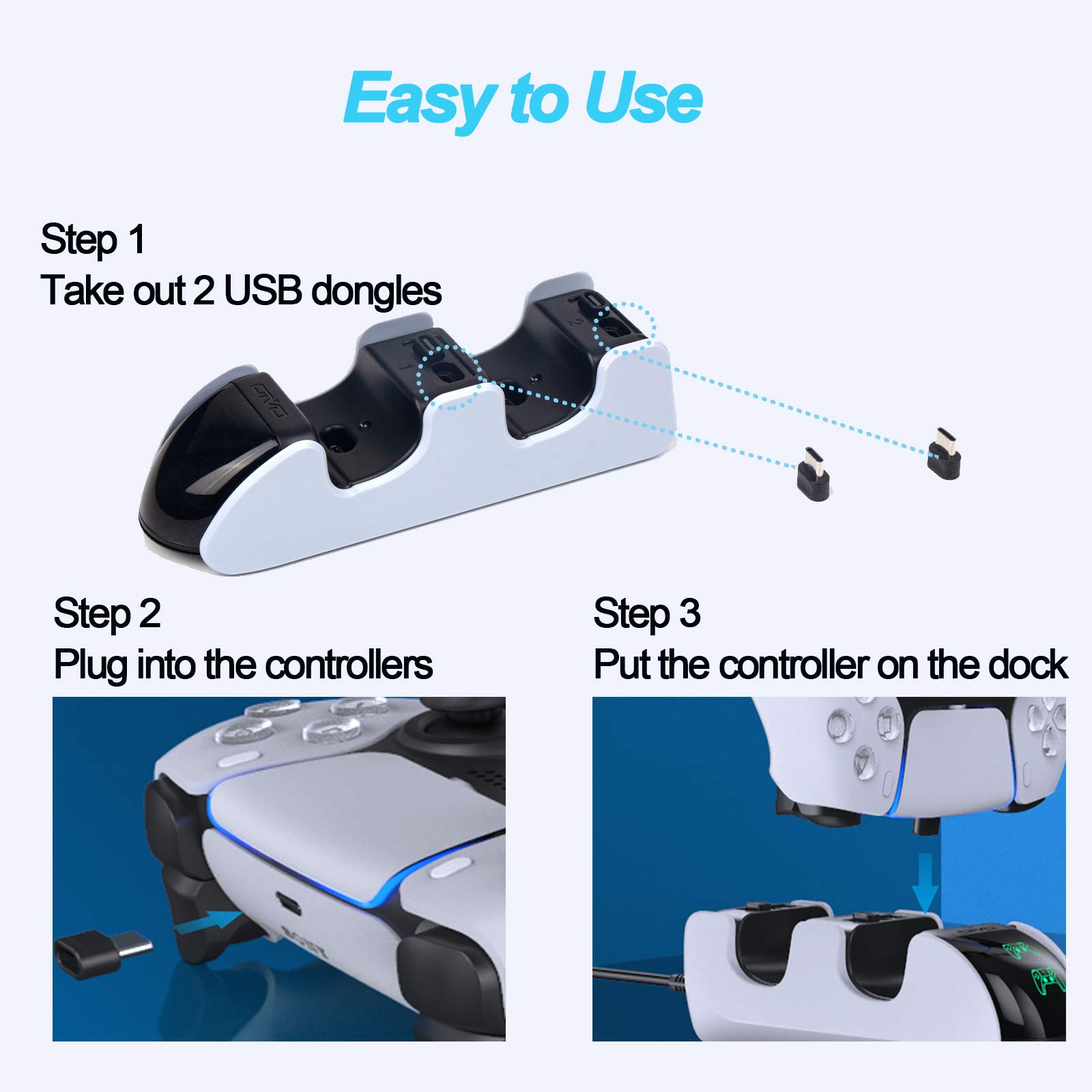 PS5 Controller Charger Station with Fast Charging Adapter, Charging Dock Station for PlayStation 5 Controller