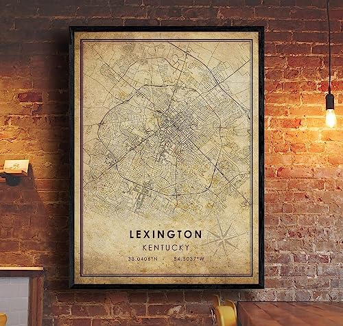 Lexington Vintage Map Print Lexington Map Kentucky Map Art Lexington City Road Map Poster Vintage Gift Map