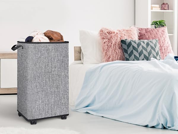 PHESWISOM 90L Large Rolling Laundry Hamper, Laundry Basket with Wheels and Handle for Storage, Dirty Clothes Hamper for Laundry, Tall Laundry Basket, Collapsible Laundry Hamper for Bathroom Dorm, Grey