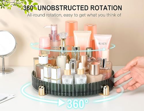 ROWNYEON 360 Rotating Makeup Organizer 1 Tier skincare organizers Bathroom Organizer Perfume Organizer Spinning Cosmetics Organizer for Vanity,Cabinets, Pantry, Fridge, Kitchen