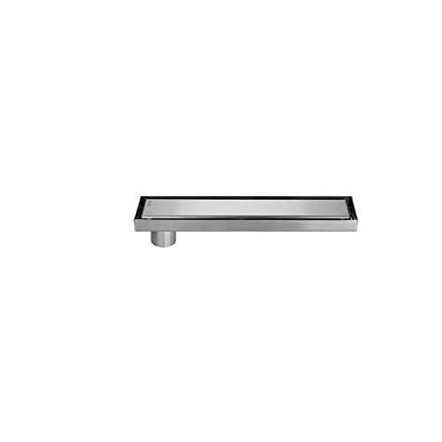 TSHH 12 inch Linear Shower Drain with Plate Cover or Tile Insert,Rectangle Shower Floor Drain Offset Side Outlet Stainless Steel Brushed Finish,11.8x4.3 Inch