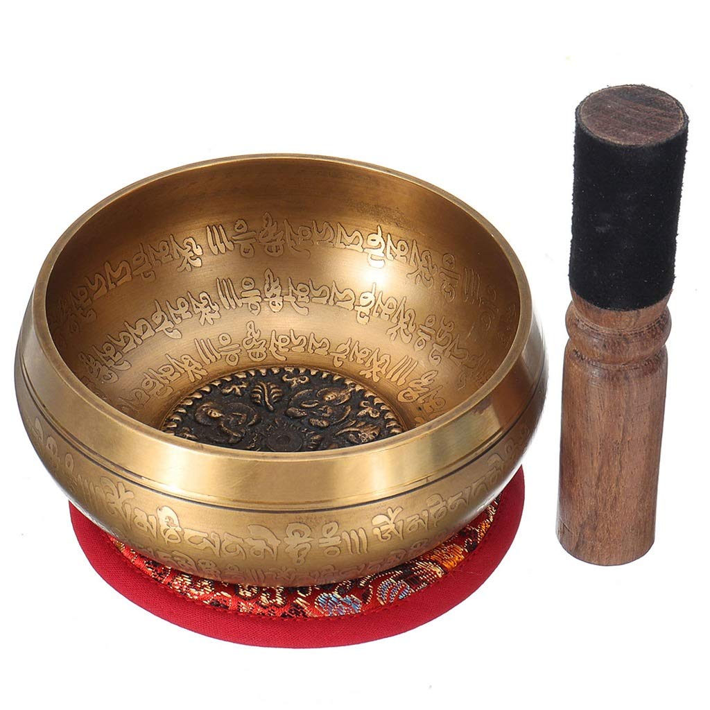 TJLSS Tibetan Meditation Singing Bowl Nepalese Buddhist Chanting Bowl Buddhist Sound Bowl Mallet Mat Copper Handmade Carft