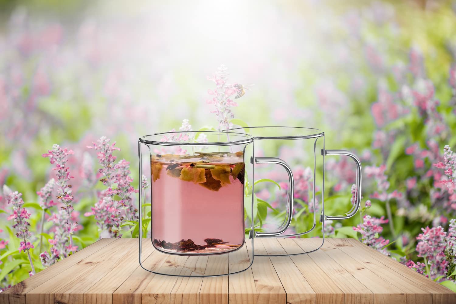 Red Rocks Double Wall Glass Coffee Mugs – Set of Two Hot-Drink Friendly Tea Cup Set – 12 Oz Capacity Clear Borosilicate Glass – Insulated Coffee Mugs With Handle