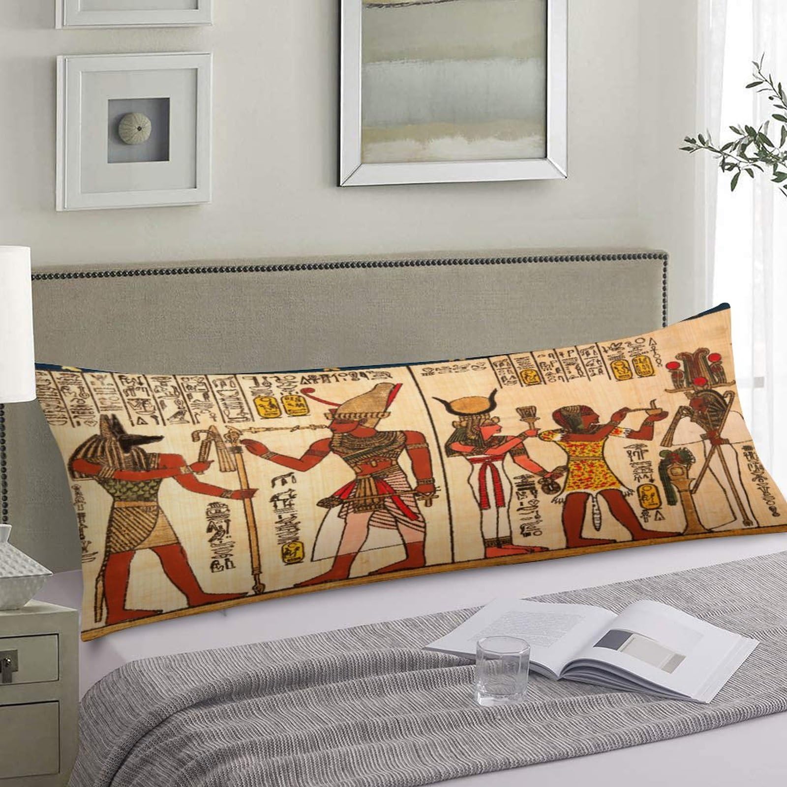 Lycomify Body Pillow Cover,Egyptian Papyrus Antique Hieroglyphs Printed Long Pillow Cases Protector with Zipper Decor Soft Large Covers Cushion for Beding,Couch,Sofa,Home Gift 20"x54"