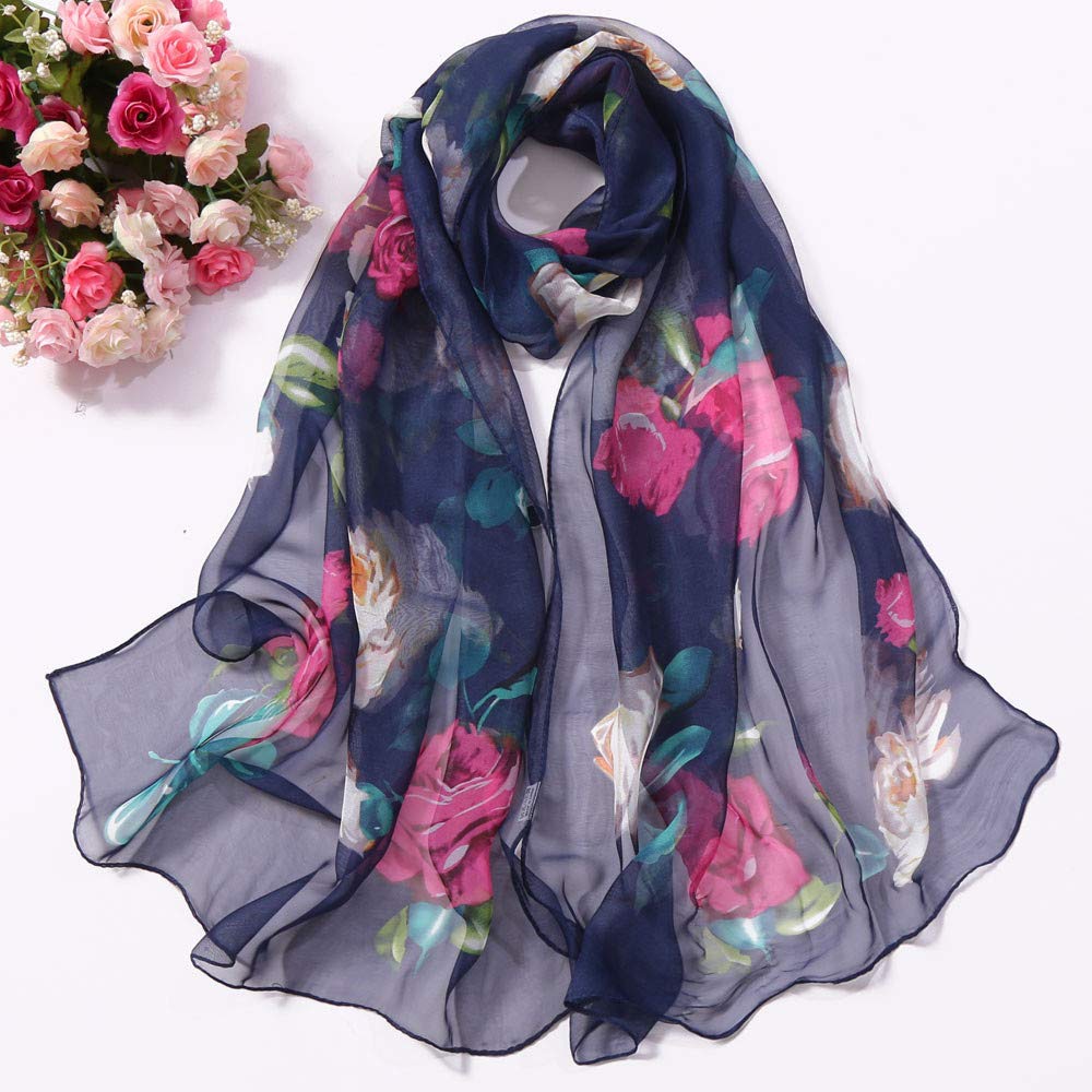 Scarf Long Printing Shawl Simulation Scarf Scarves Women Wrap Fashion Soft Silk Roses Scarf