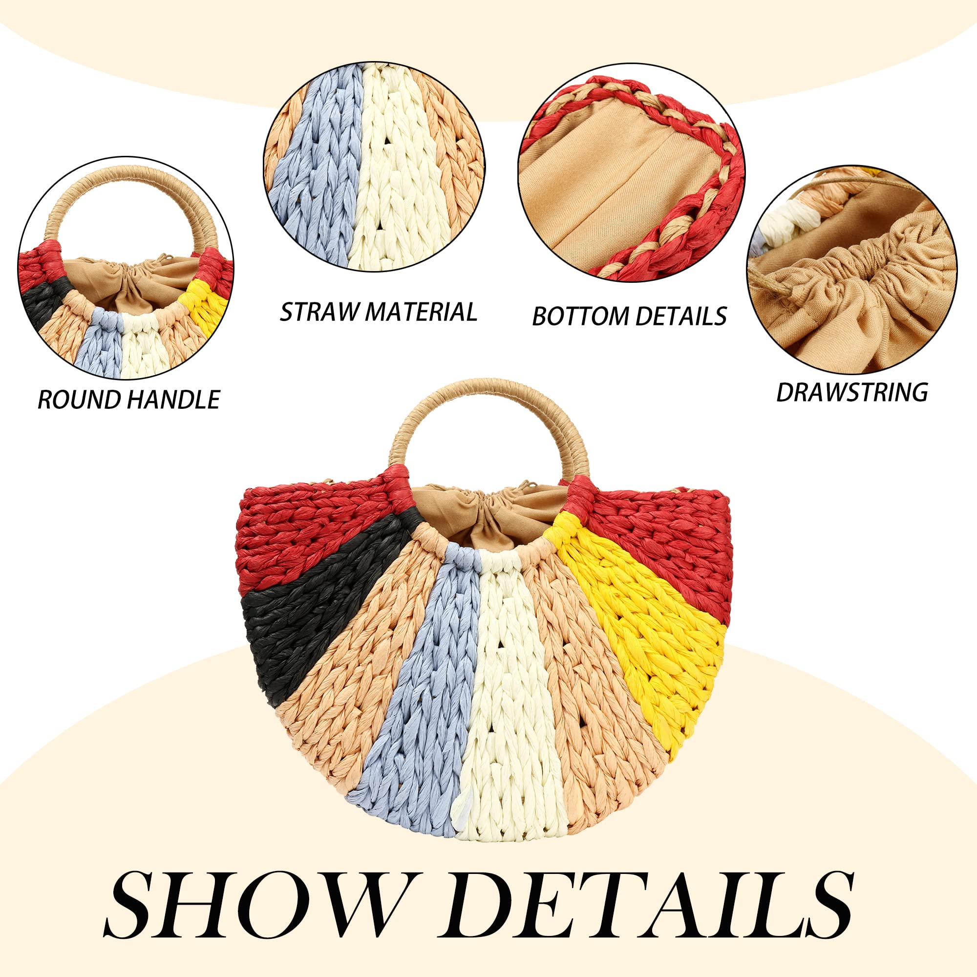 Summer Rattan Bag for Women Hand-woven Beach Top-handle Handbag Straw Rattan Tote Bags