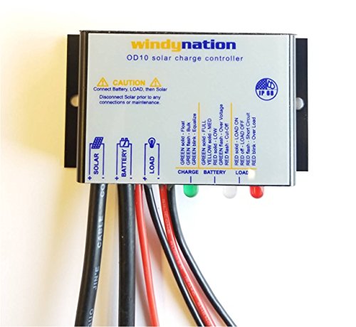 WindyNation Waterproof 10A 12V Solar Charge Controller w/LED Charging and Load Indicators