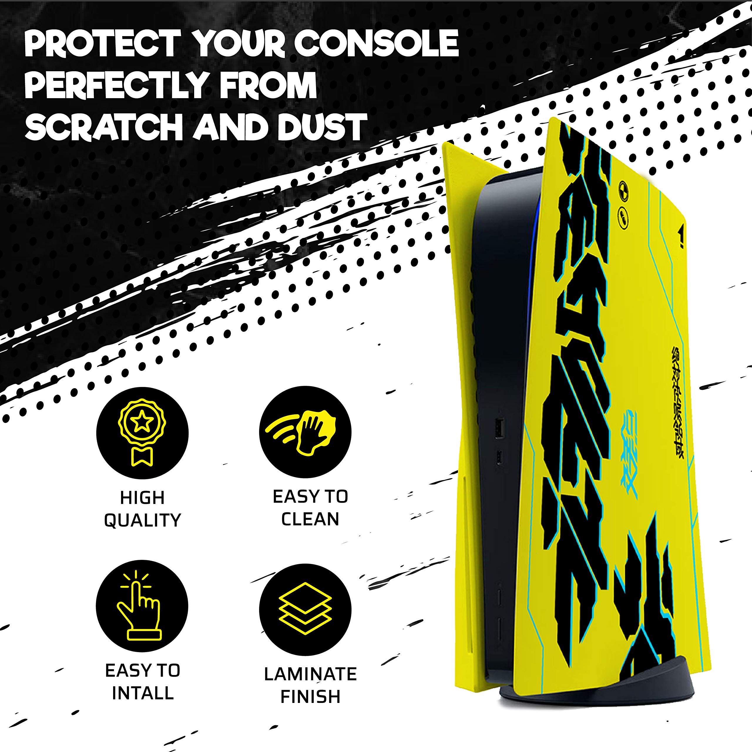 Ps5 Skin Yellow Cyber Protective wrap Cover Vinyl Sticker Decals for Sony Playstation 5 Disk Version Console and Two Dual Sense 5 Sticker ps5 Console and Controller