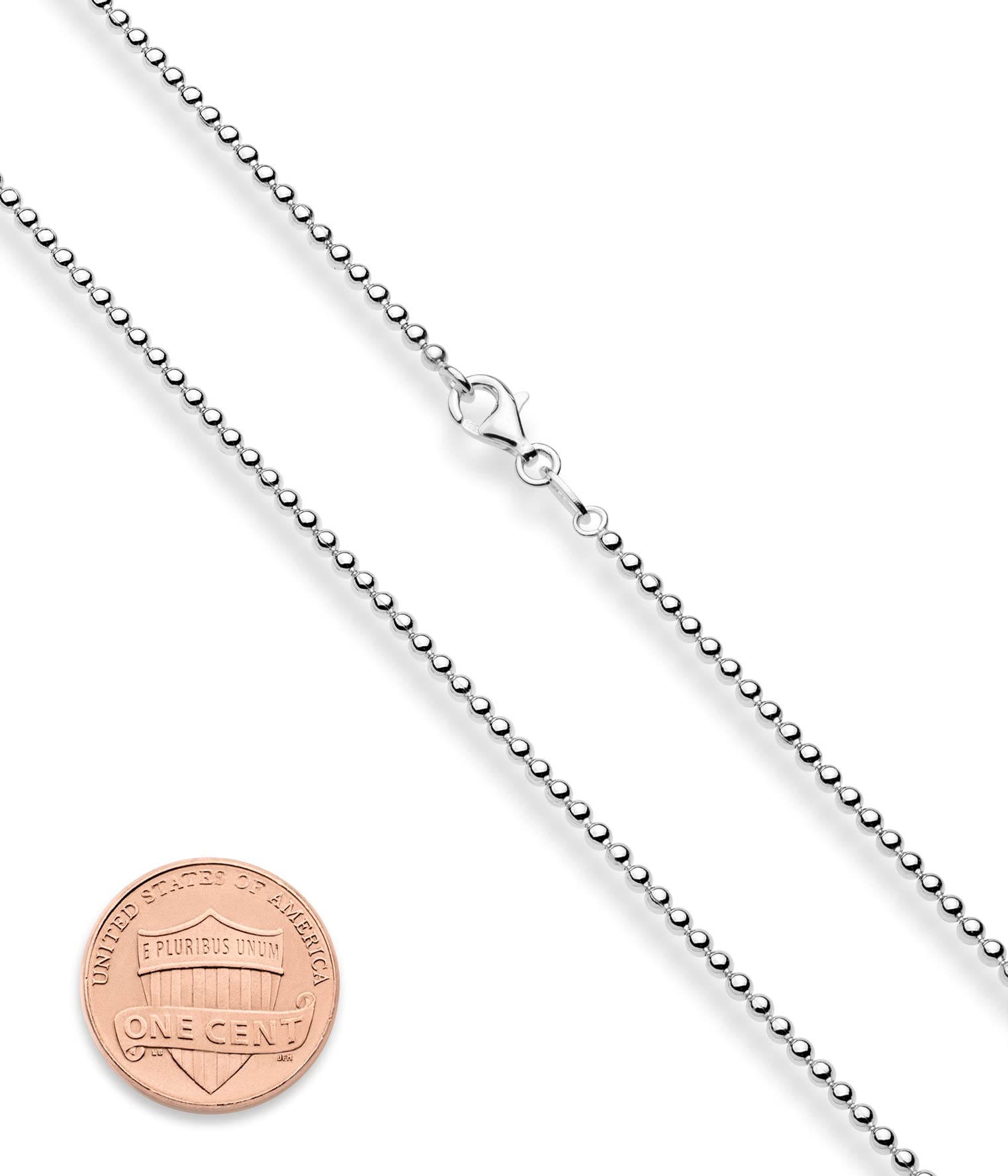Miabella Italian 925 Sterling Silver 2mm Ball Chain Solid Bead Necklace Made in Italy(Length 20 Inches)