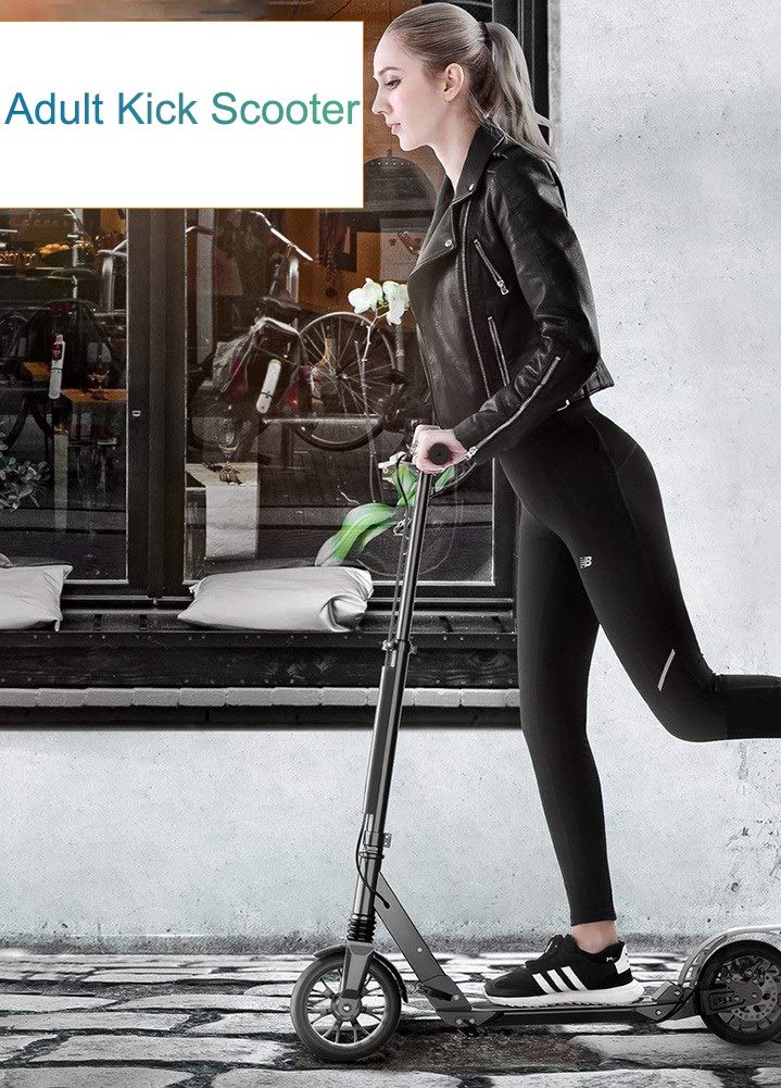 LXLA - Folding Adult Kick Scooter with Disc Handbrake, Big Wheels Dual Suspension Commuter Scooter, Adjustable Height, Supports 220lbs