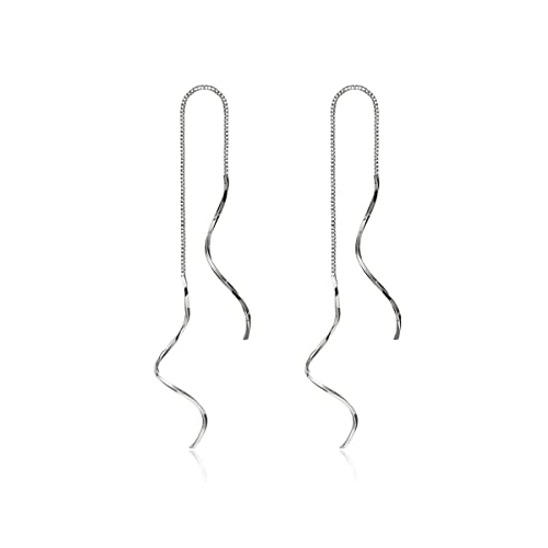 SLUYNZ 925 Sterling Silver Threader Dangle Earrings Twist Shape for Women Teen Girls Linear Dangle Curved Tassel Earrings (A-Silver)