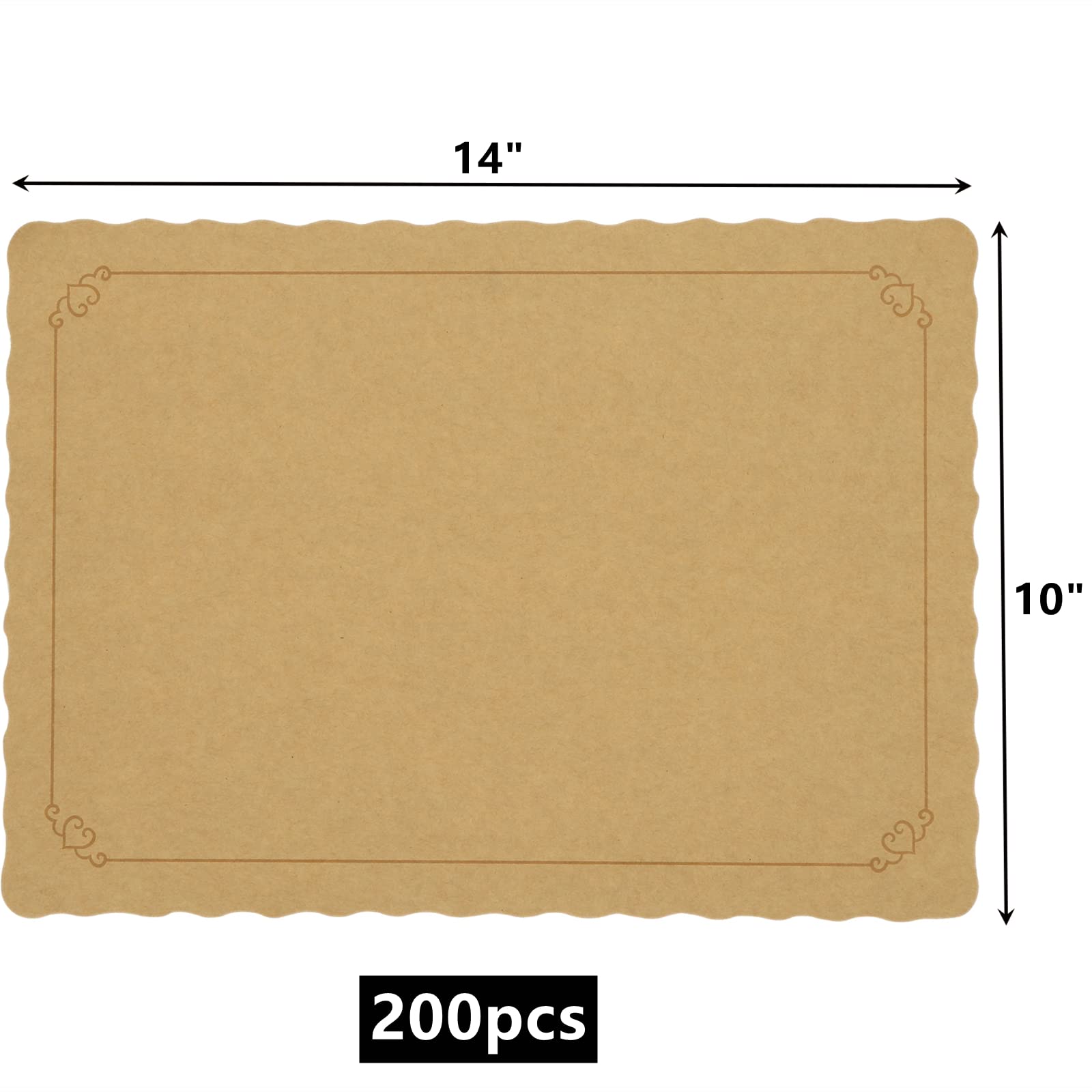 Peohud 200 Pack Disposable Paper Placemats, 10 x 14 Inches Kraft Paper Table Mats, Placemat with Decorative Wavy Edge for Cakes, Desserts, Baked Treat Display