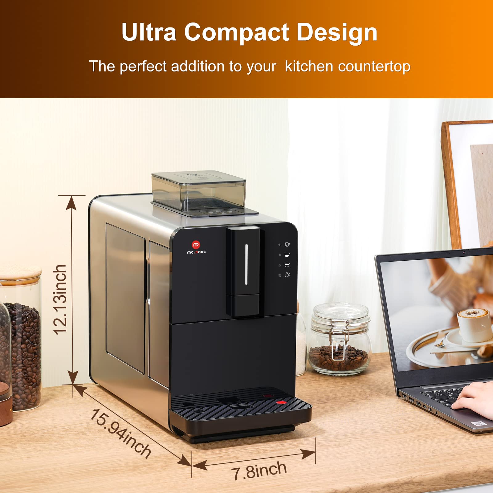 Mcilpoog Super Automatic Espresso Coffee Machine,Bean To Cup Fully Automatic Espresso Machine with Grinder,Easy To Use Wifi Touch Screen Coffee Maker.19 Bar Barista Pump(Hi series 01)