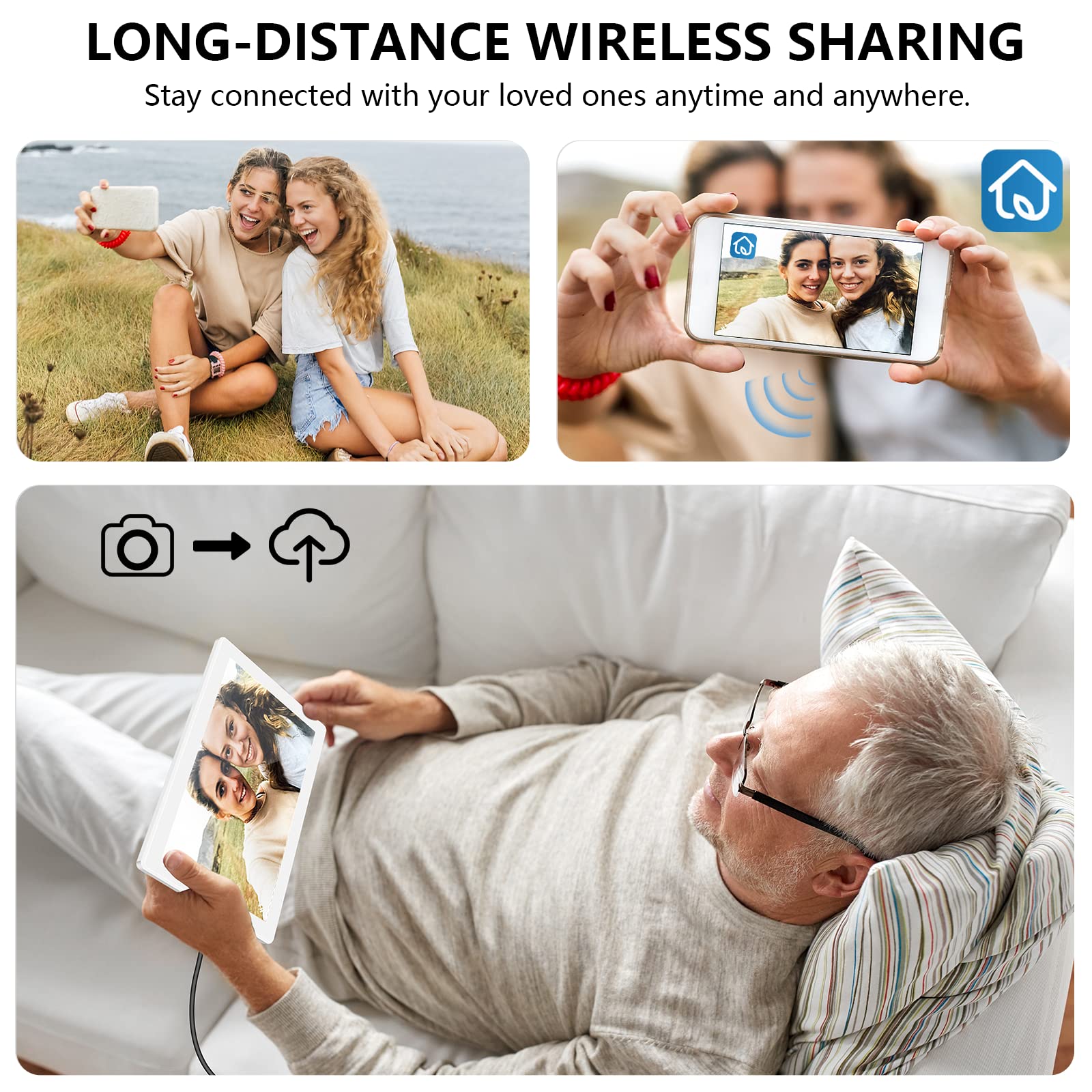 WiFi Digital Photo Frames 10.1 Inch Smart Digital Photo Frame 1920x1080 Touch IPS Screen Electronic Photo Albums with 16GB Storage Easy Setup Share Photos Video via App Auto-Rotate