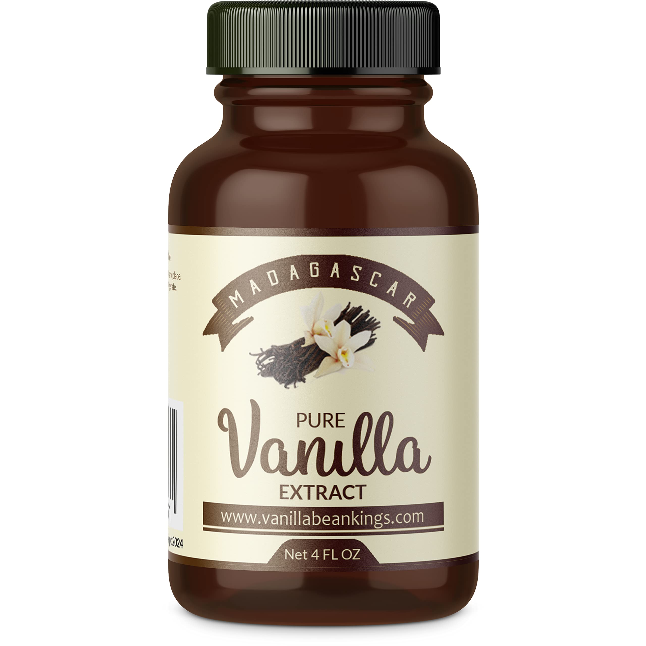 Pure Vanilla Extract - Made with Bourbon Madagascar Vanilla Beans - 4 fl oz – For Baking, Desserts, Home Cooking and Chefs