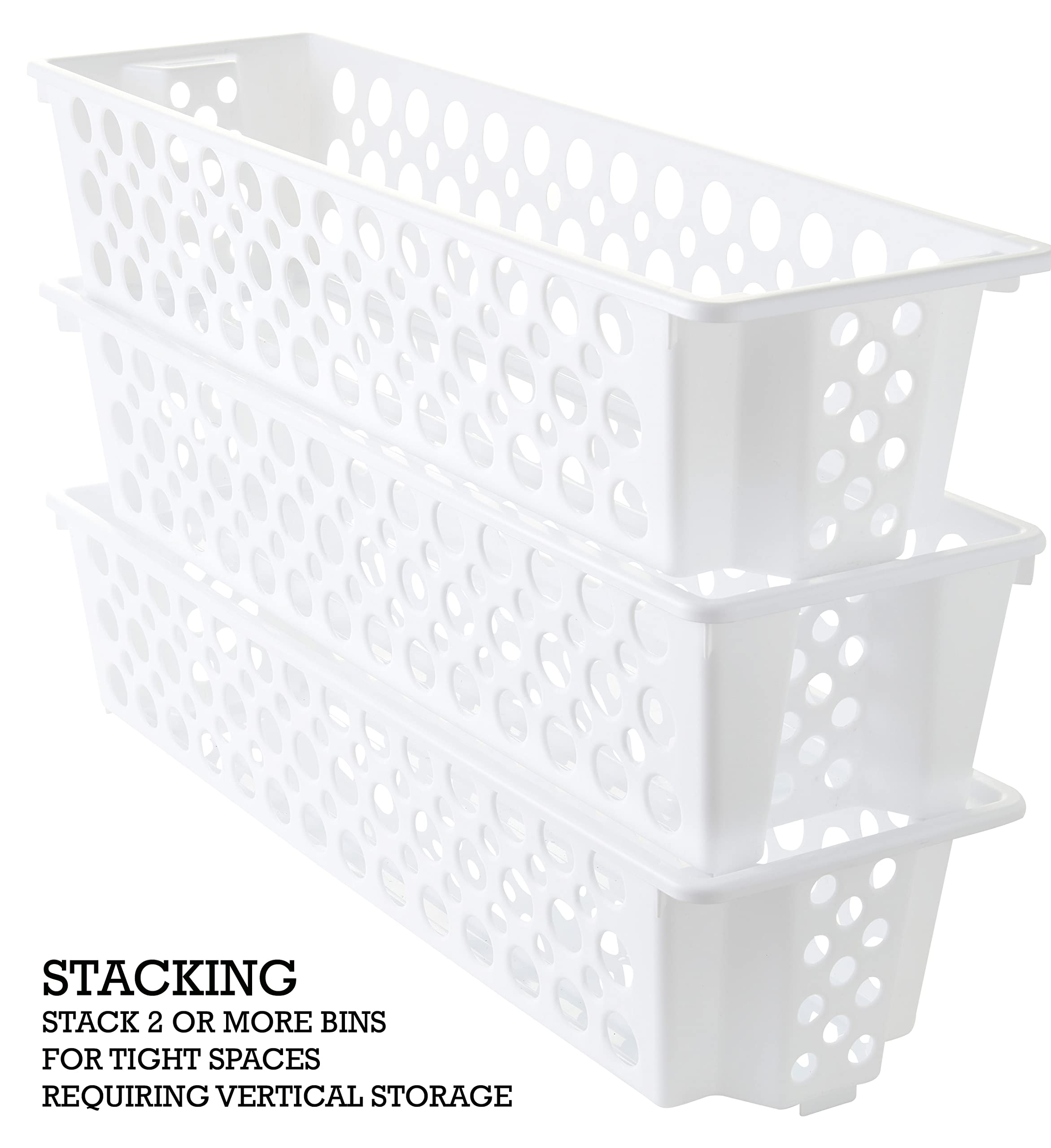 Organize Your Home Long Slide-It Baskets, 3 Pack, Stacking and Sliding Modular Storage, Great Organizing Bins for Pantry, Closet, Bedroom, Office, and all Storage, 21” x 6.3” x 4.4”