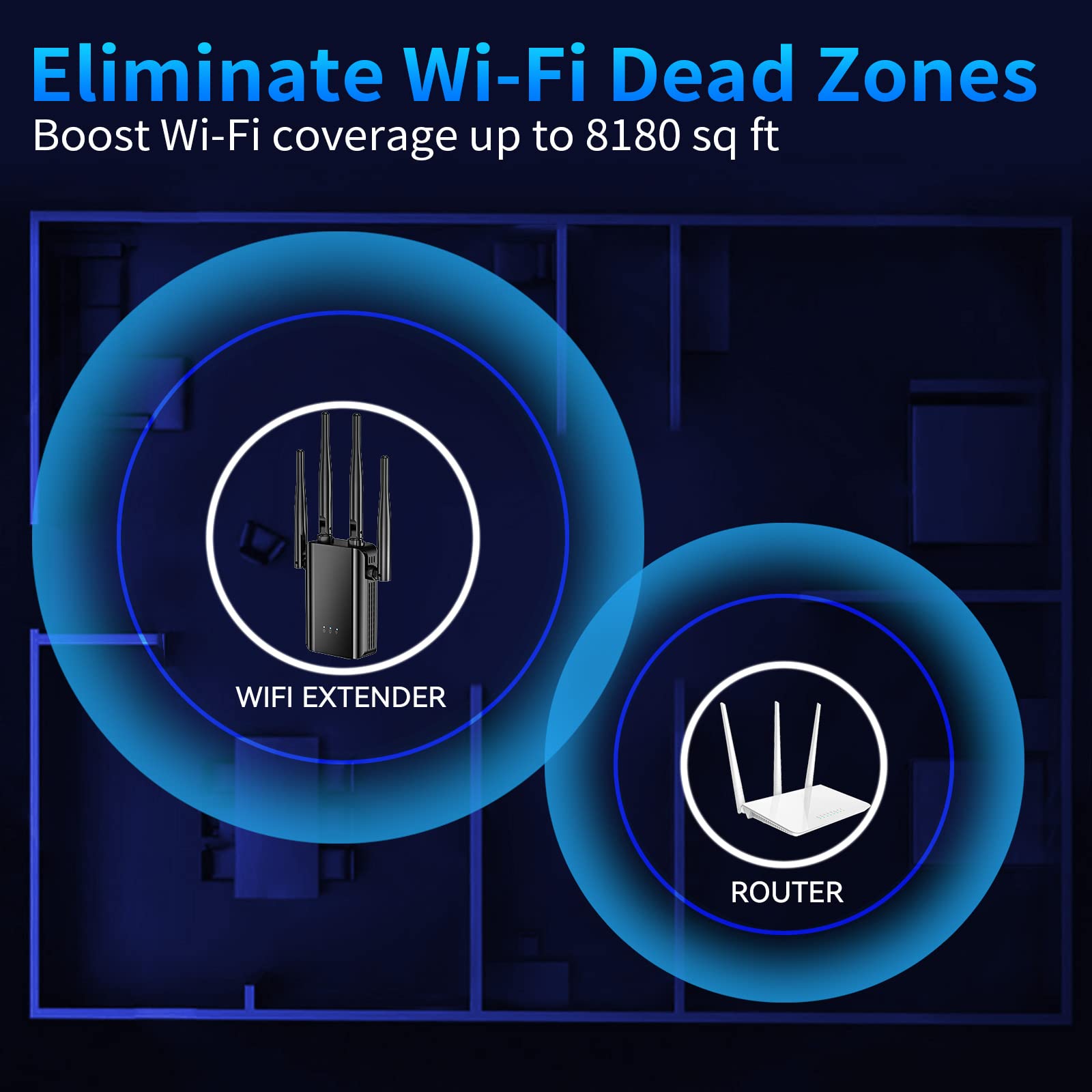 WiFi Extender Wireless Signal Booster up to 7000 sq.ft and 30 Devices, Internet Repeater for Home