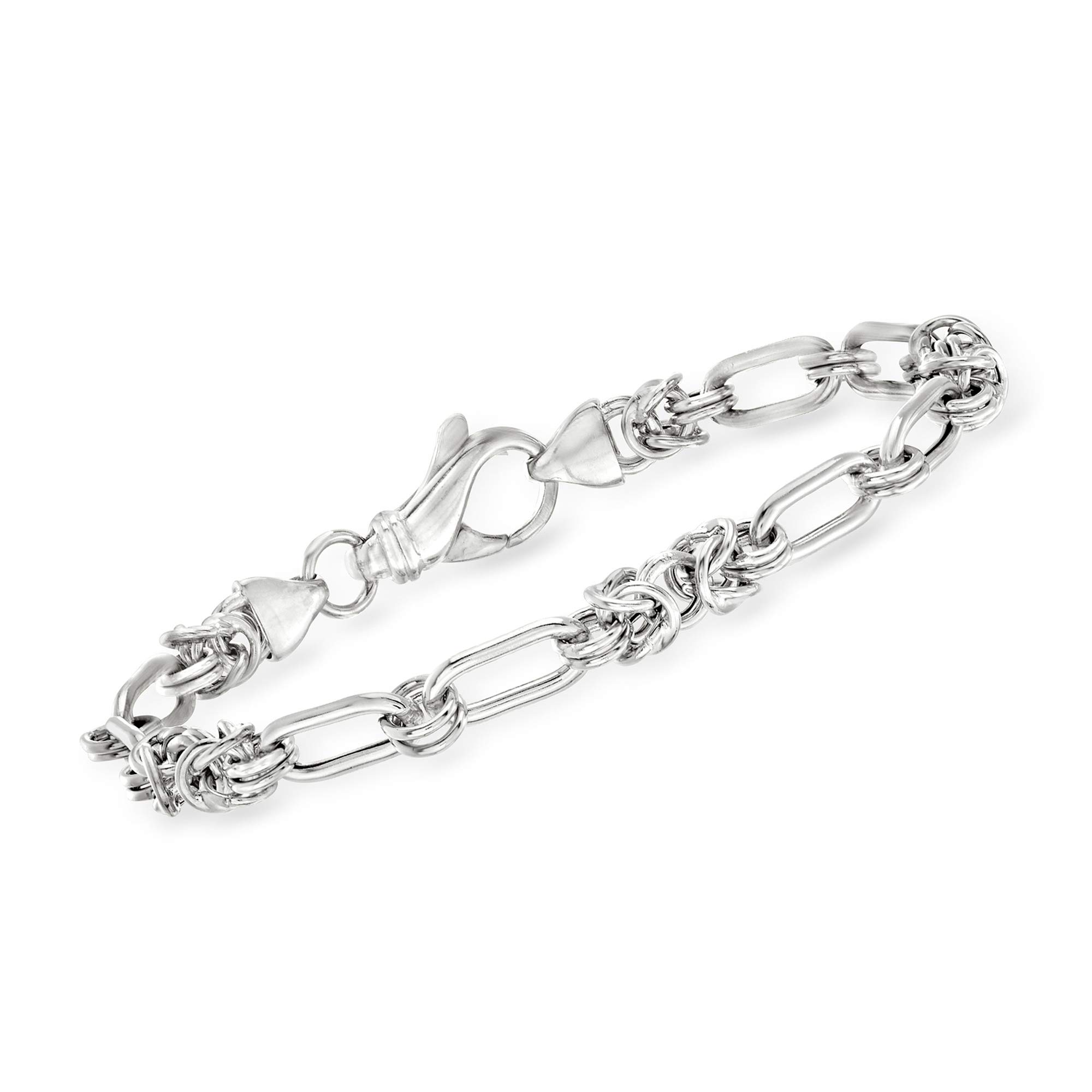Ross-Simons Italian Sterling Silver Byzantine and Paper Clip Link Bracelet. 8 inches