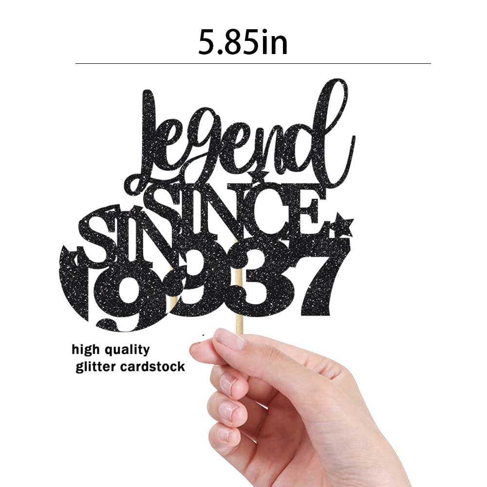 Legend Since 1937 Cake Topper for 85th Men and Women Birthday Party ,black gold glitter cake decoration supplies