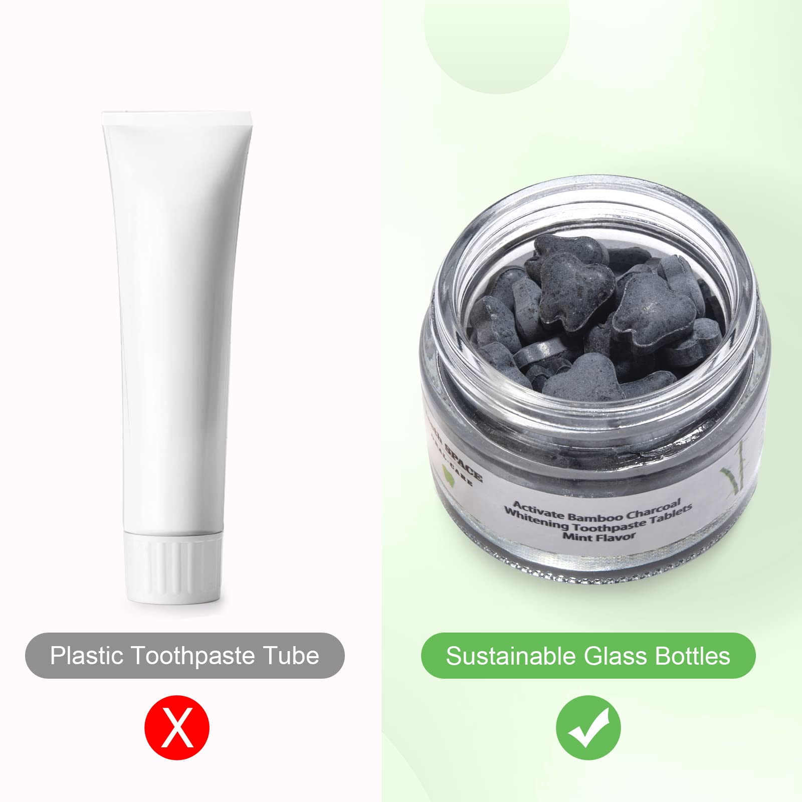 TeethSPACE Activated Bamboo Charcoal Toothpaste Tablets, 55 Mega Size Chewable Tabs, Natural and Eco-Friendly, Flouride Free, Teeth Cleaning and Whitening Solution, Travel Mouthwash Tablets
