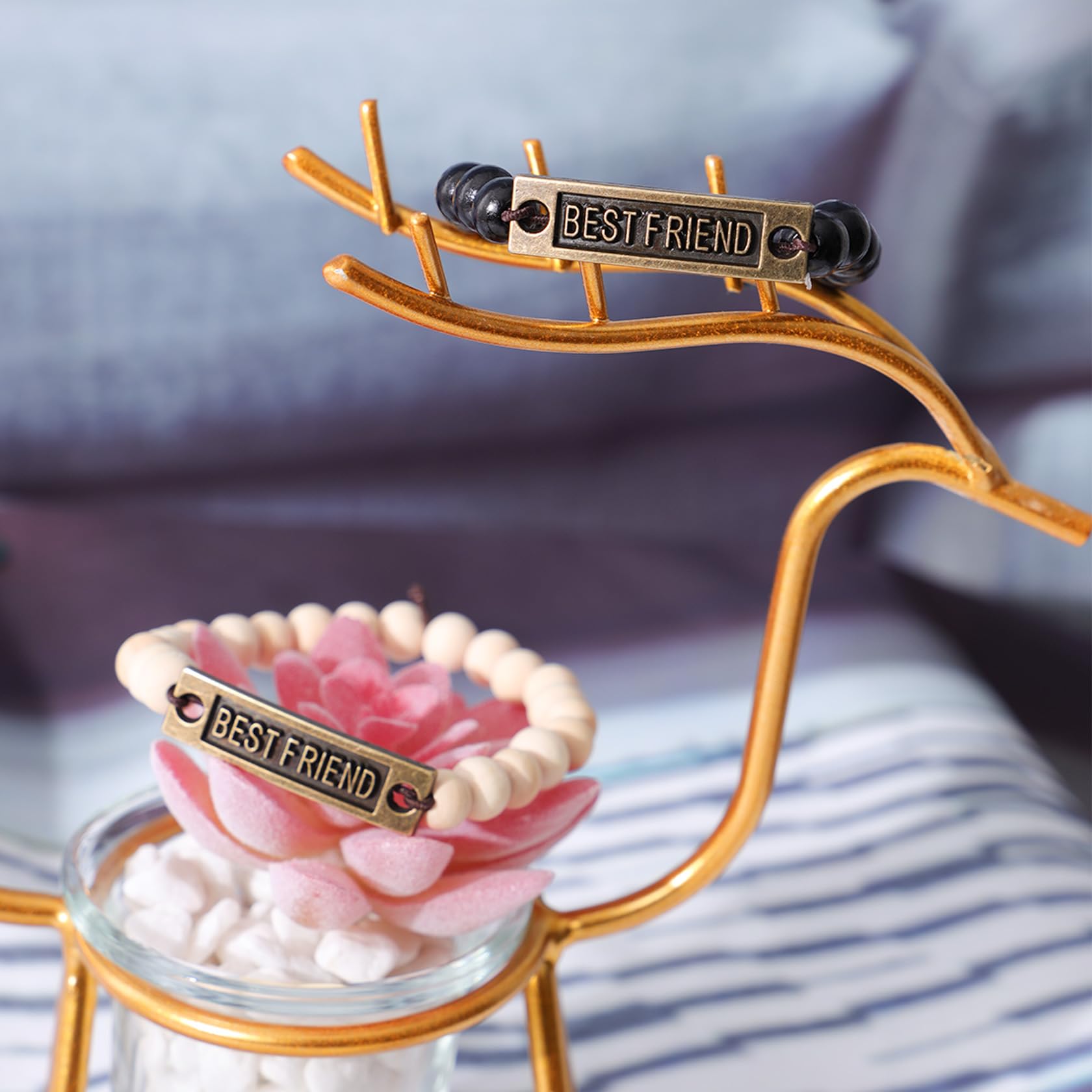 MILAKOO 2 Pieces Inspirational Friendship Bracelets - Best Friends Distance Wooden Bracelets