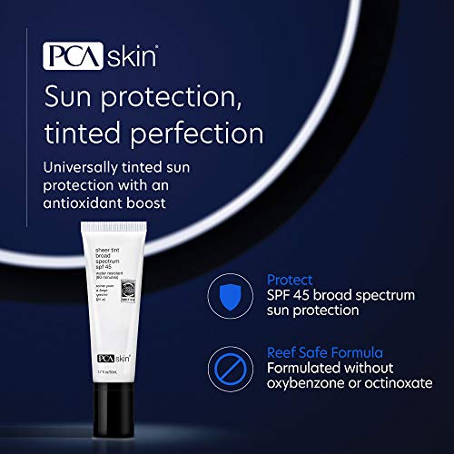 PCA SKIN Sheer Tint Broad Spectrum SPF 45 - Universally-Tinted Water-Resistant Hydrating Sunscreen for Use Alone or Under Foundation & Makeup (1.7 fl oz)