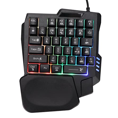 Yoidesu One Handed Gaming Keyboard, RGB Backlit 35 Keys Portable Mini Gaming Keypad Waterproof Wide Palm Rest Wired USB Single Handed Keyboard for Computer Mobile Games