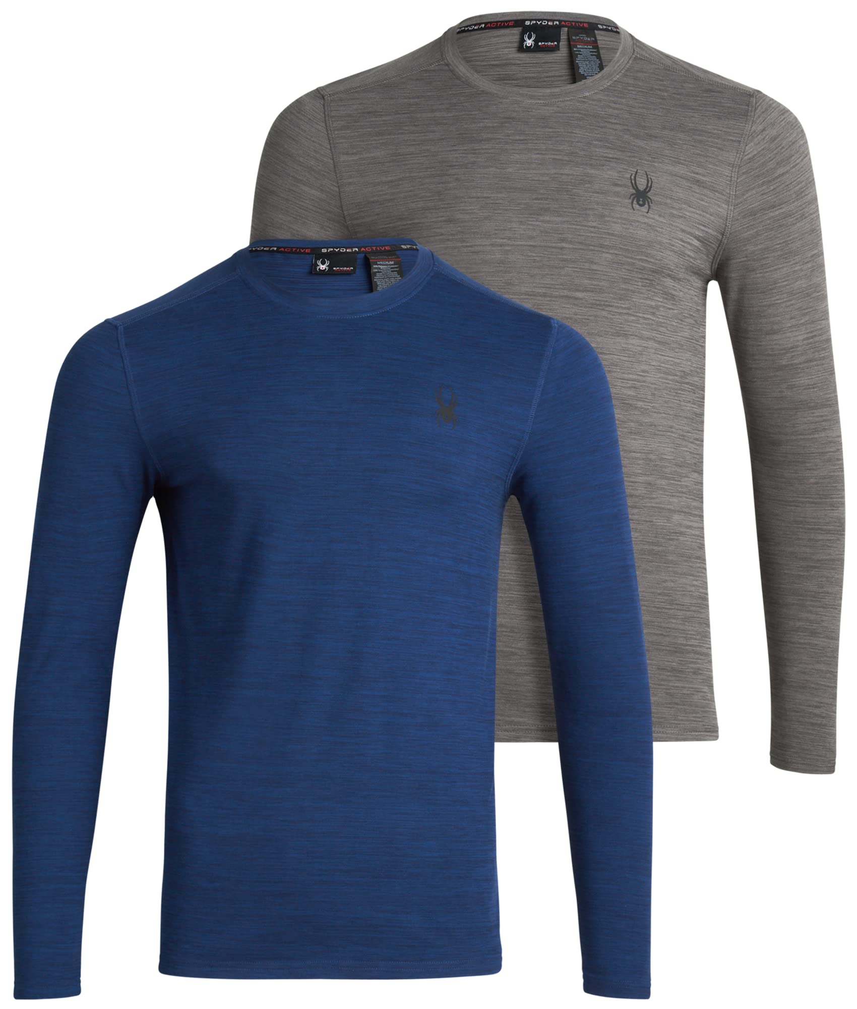 Spyder Men's Athletic T-Shirt - 2 Pack Dry-Fit Long Sleeve Active Performance Sports Tee (S-XL), Size M, Charcoal/Navy
