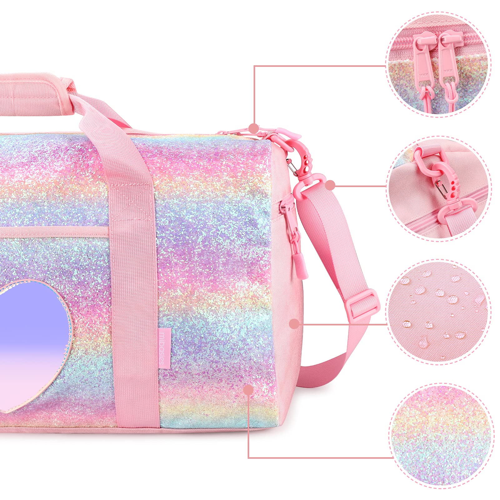 mibasies Dance Bag for Girls Duffle Bag Kids Overnight Travel Sleepover Bags with Shoes Compartment Large