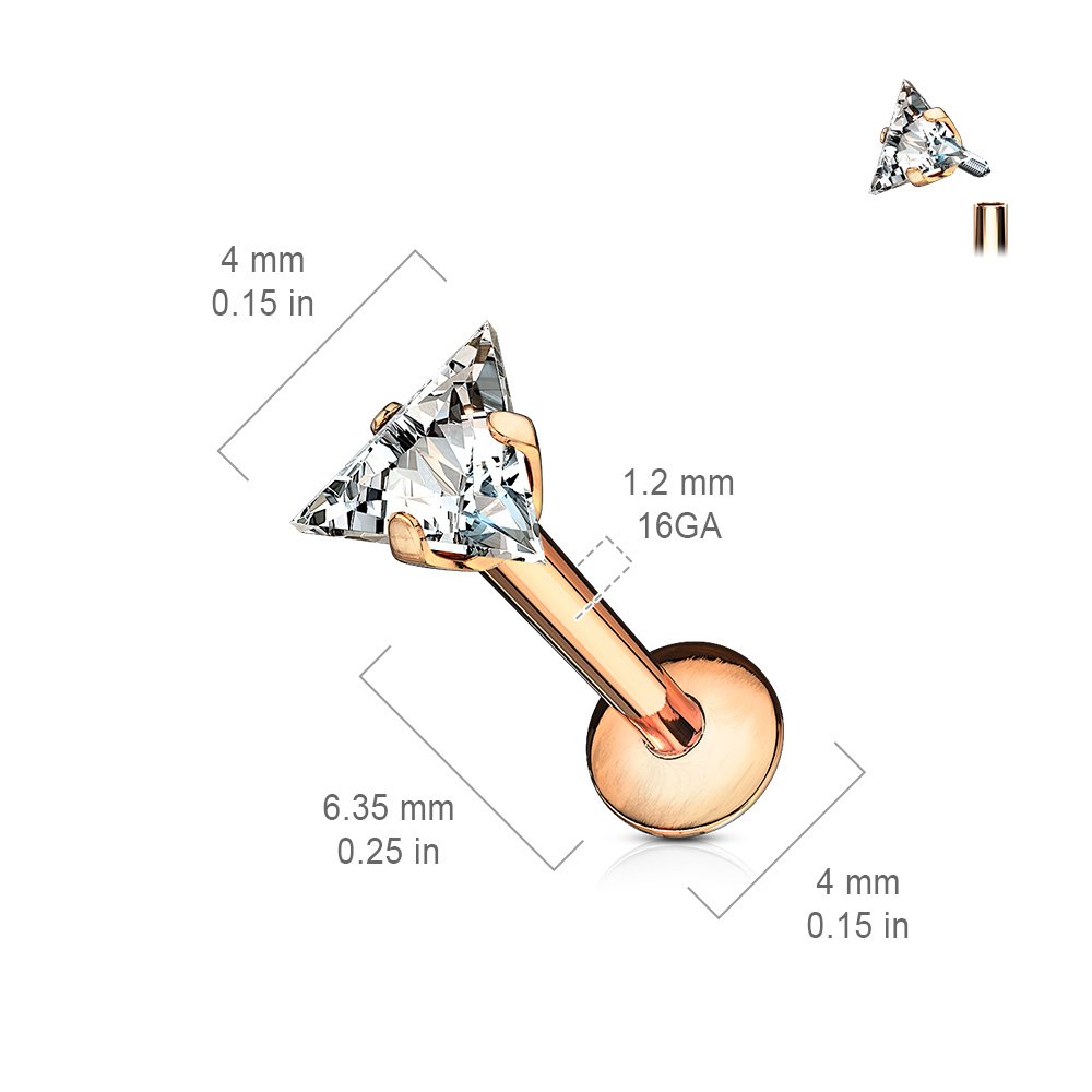 MoBody 2PCS Labret Piercing Studs Set 16G Crystal Clear CZ Internally Threaded Monroe Lip Ring Helix Earring (Rose Gold-Tone - 6mm)