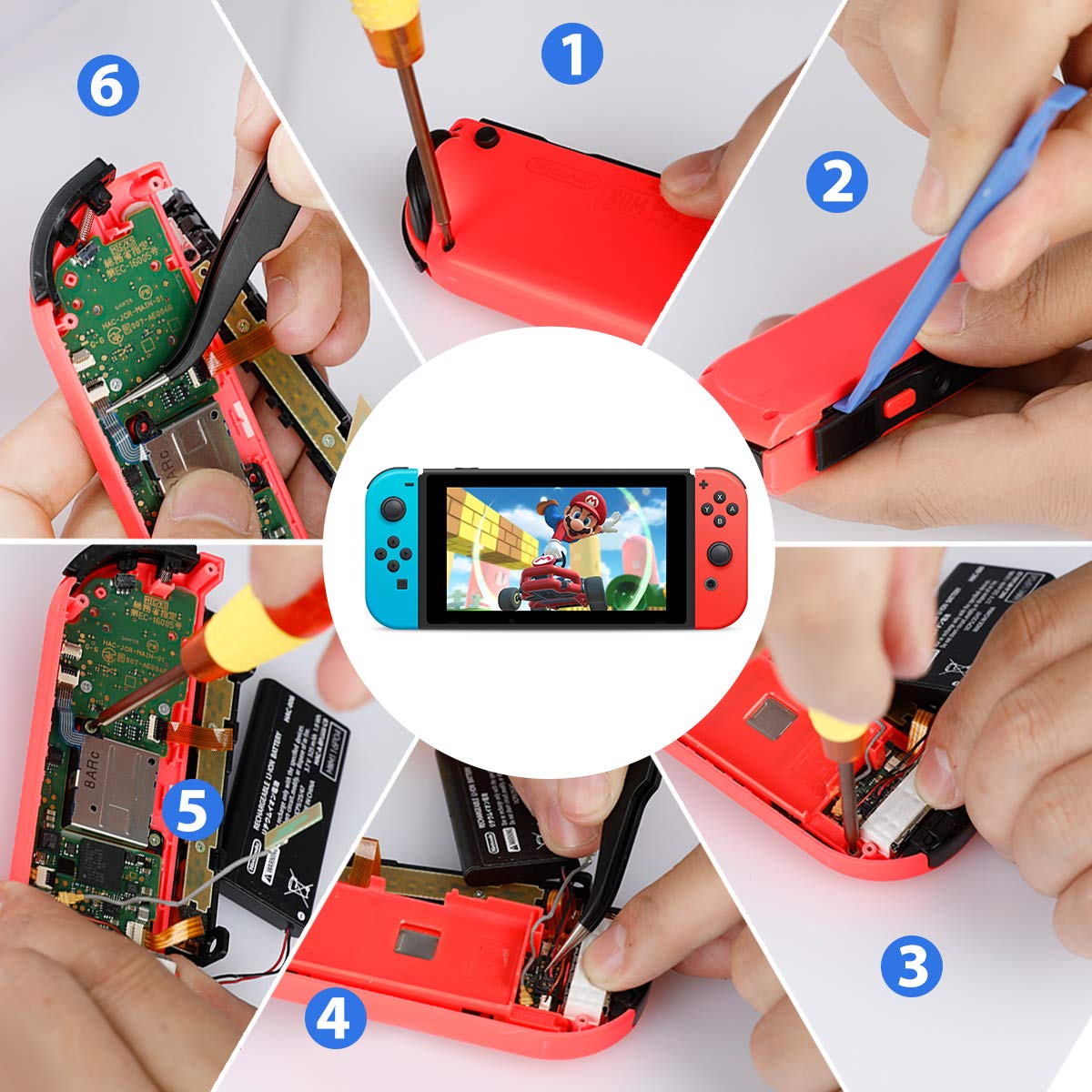 Nolansend Joypad Joystick Replacement for Switch, Repair Tool Kit for Switch and Joy Con with 2 Joystick Analog Thumb Sticks, Tri-Wing, Cross Screwdriver and 4 Thumbstick Caps