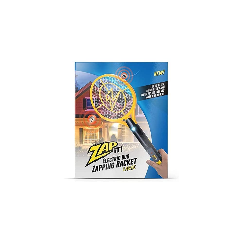 Zap It! Bug Zapper - Rechargeable Mosquito, Fly Killer & Bug Zapper Racket - Electric Fly Swatter Racket - 4,000 Volt - USB Charging, Super-Bright LED Light to Zap - Safe to Touch (Yellow, Medium)