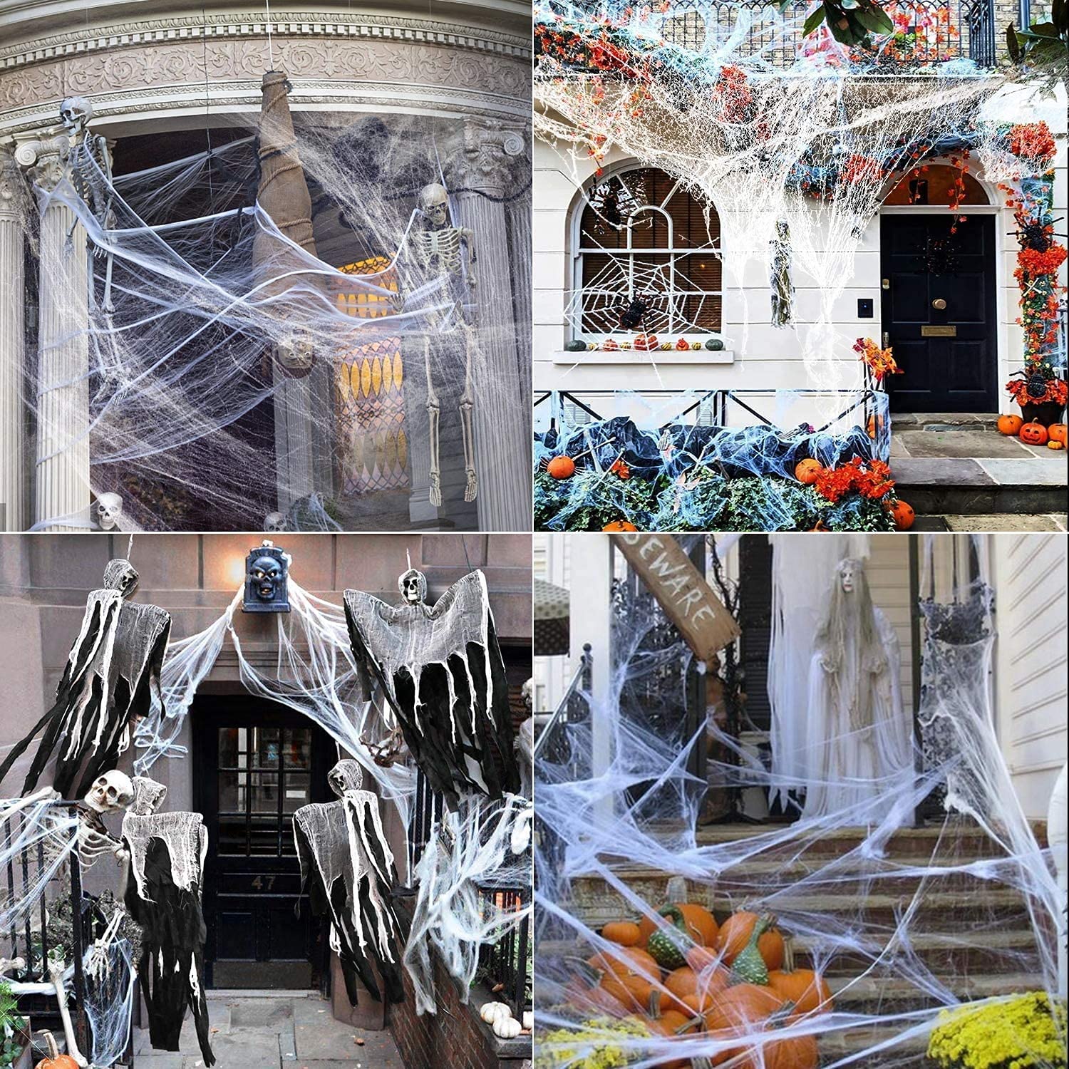 Pcavin 1000 sqft Spider Webs Halloween Decorations with 60 Fake Spiders, Super Stretch Cobwebs for Halloween Decor Indoor and Outdoor, Party Supplies & Bar Haunted House